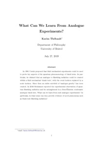 What Can We Learn From Analogue Experiments? - PhilSci-Archive